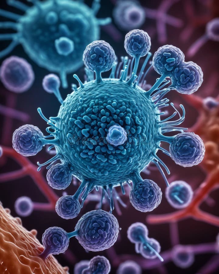 Collage of Flu COVID-19 Virus Cells in Blood Under the Microscope ...