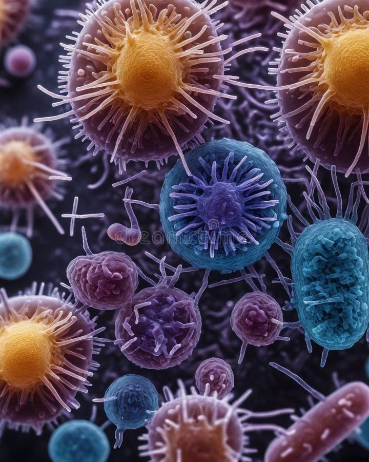 Collage of Flu COVID-19 Virus Cells in Blood Under the Microscope ...