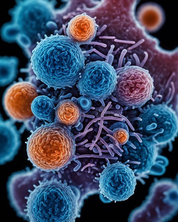 Collage of Flu COVID-19 Virus Cells in Blood Under the Microscope ...