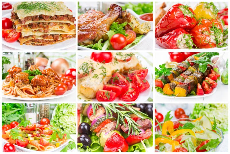Collage of a Fine Dining Meal Stock Image - Image of broccoli, fish ...