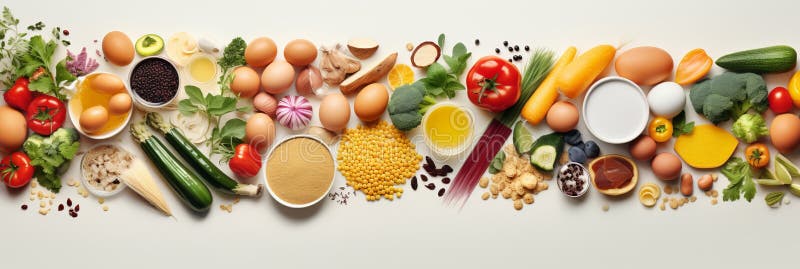 Collage of Food Products Divided with Vertical White Lines Bright White ...