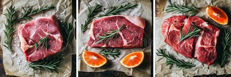 Collage of Food Products Divided with White Vertical Lines Bright Light ...