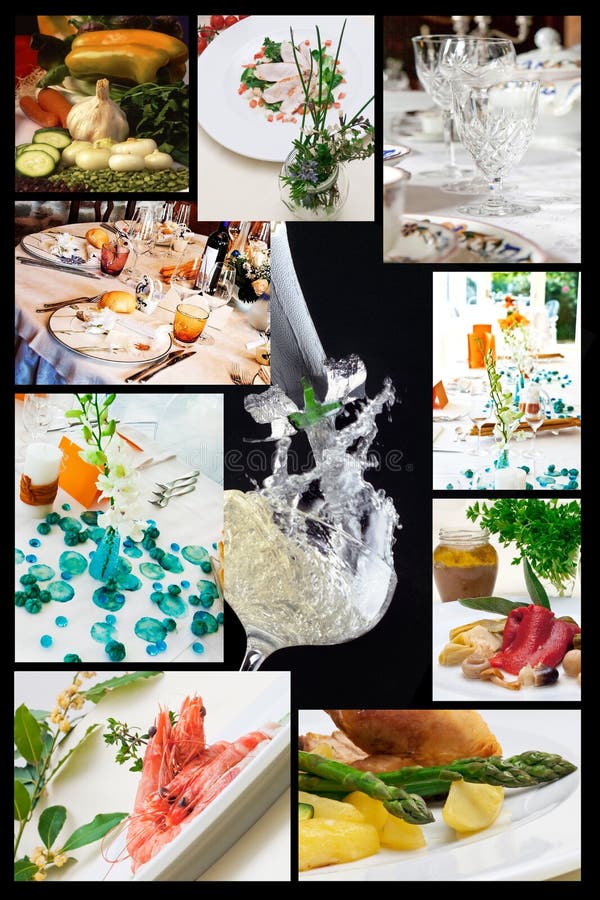 Collage of Food Related Pictures Stock Image - Image of goblet ...