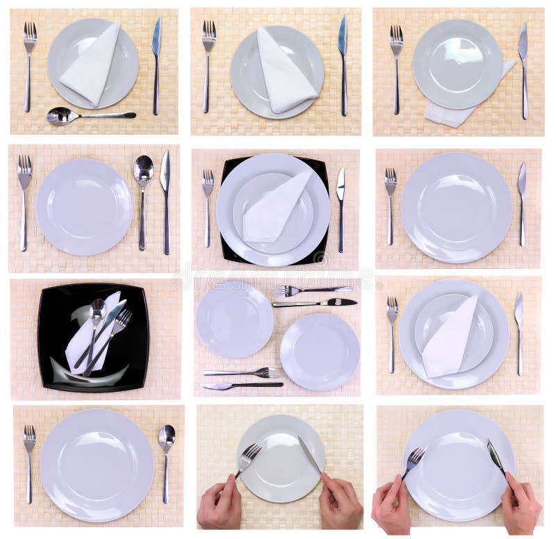 Collage- Forks,knifes,spoons on Beige Background. Stock Image - Image ...