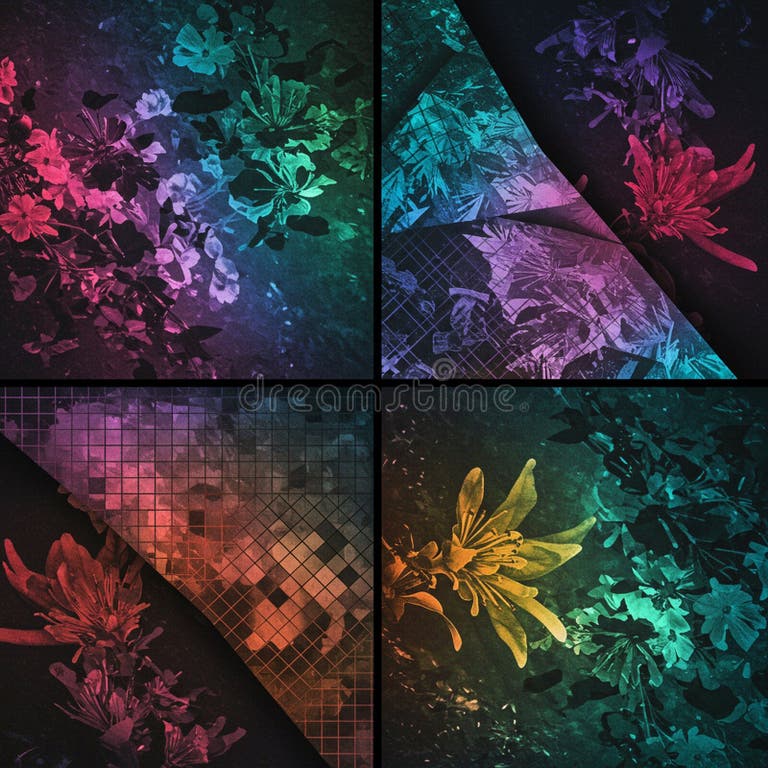 A Collage of Four Abstract Sections Featuring Floral Patterns and ...