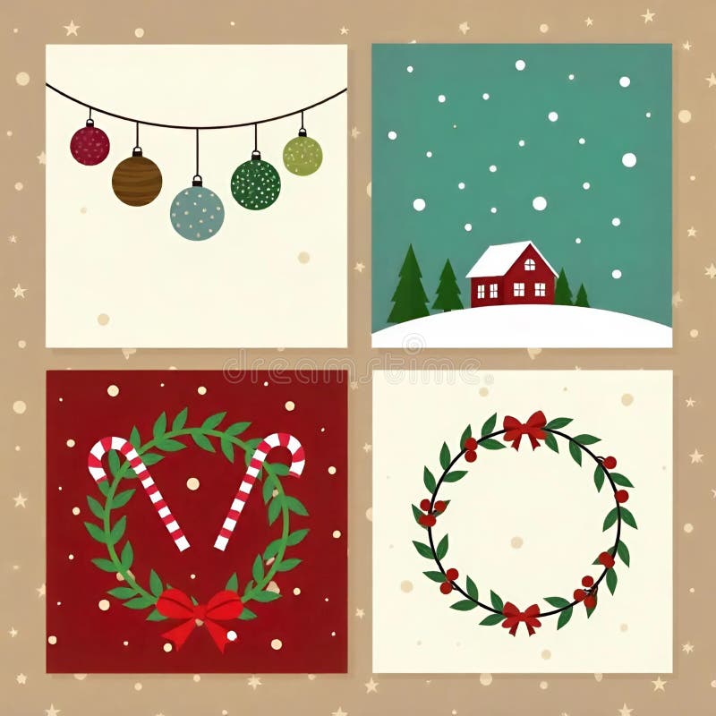A Collage of Four Christmas Images Stock Illustration - Illustration of ...
