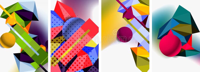 A Collage of Four Colorful Geometric Shapes on a White Background Stock ...
