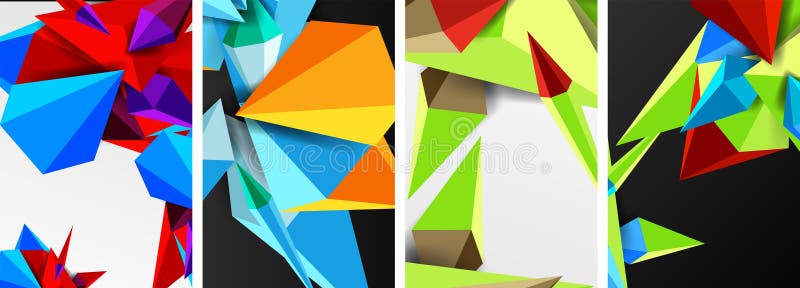 A Collage of Four Different Colored Triangles on a Black Background ...