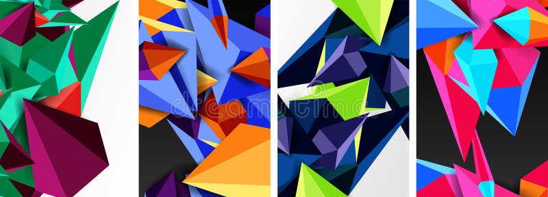 A Collage of Four Different Colored Triangles on a White Background ...