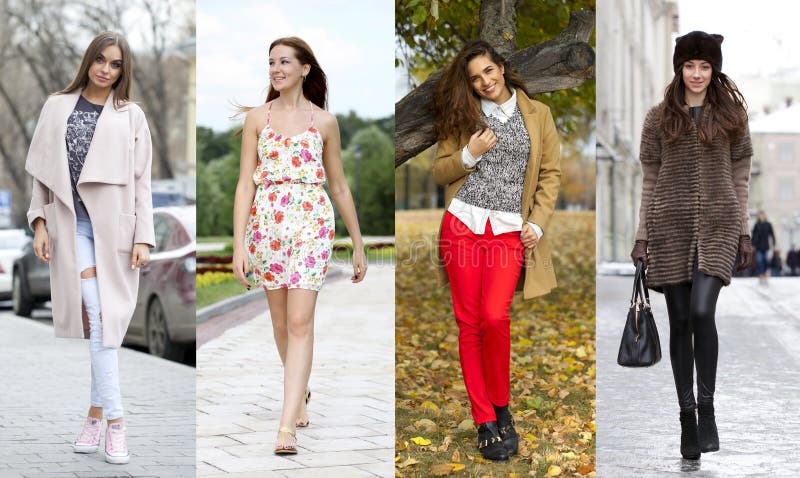 Collage of Four Different Models in Fashionable Clothes for the Stock ...