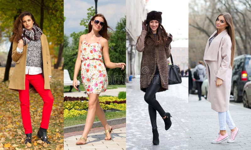 Collage of Four Different Models in Fashionable Clothes for the Stock ...