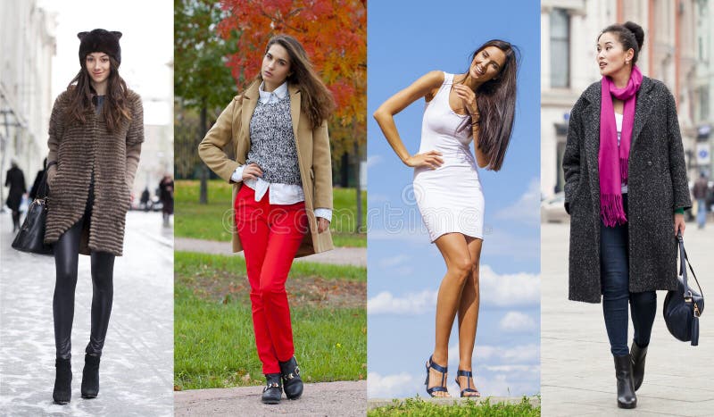 Collage of Four Different Models in Fashionable Clothes for the Stock ...