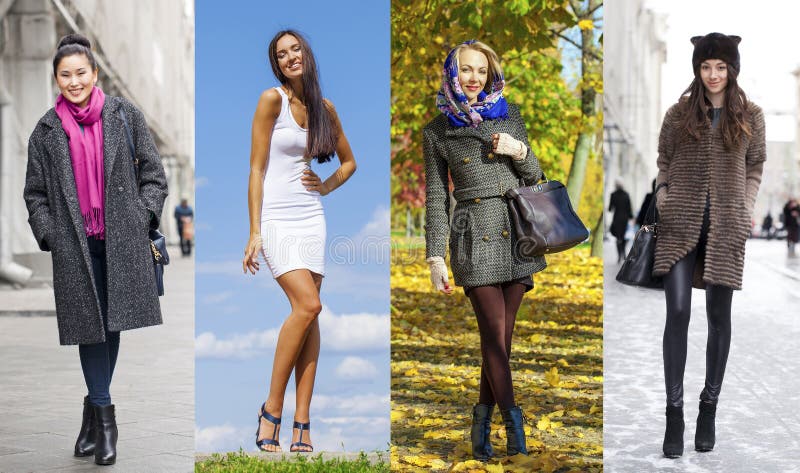 Collage of Four Different Models in Fashionable Clothes for the Stock ...