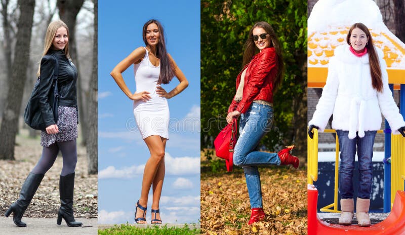 Collage of Four Different Models in Fashionable Clothes for the Stock ...