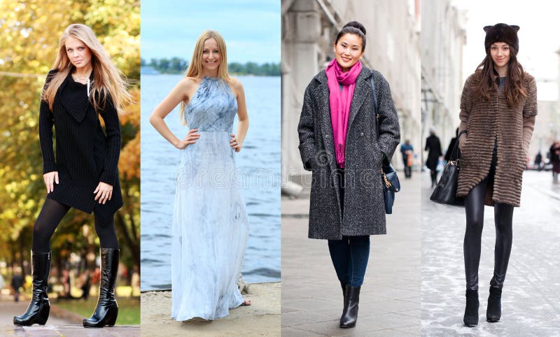 Collage of Four Different Models in Fashionable Clothes for the Stock ...