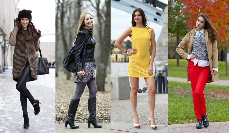 Collage of Four Different Models in Fashionable Clothes for the Stock ...