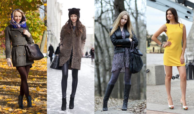 Collage of Four Different Models in Fashionable Clothes for the Stock ...