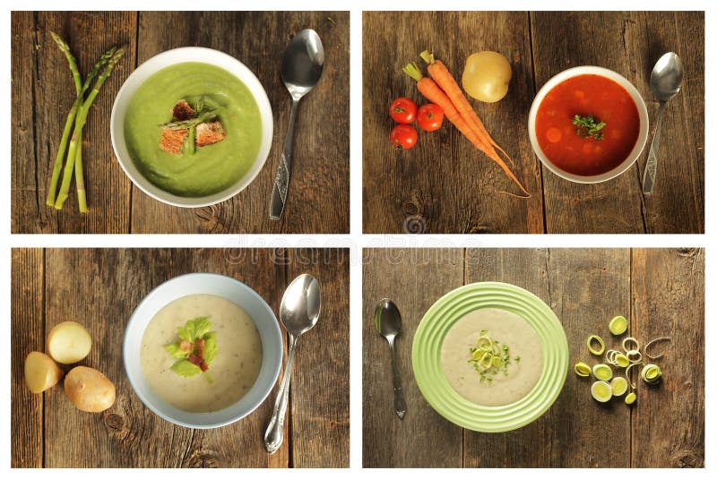 Collage of Four Different Soups Stock Image - Image of four, fresh ...