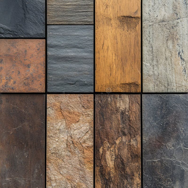 Collage of Four Different Textures of Stone and Wood. Collage Stock ...