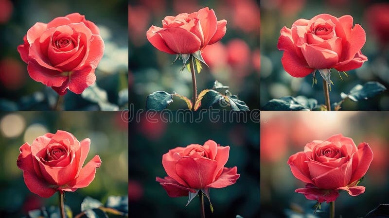 A Collage of Four Red Roses Stock Photo - Image of close, anniversary ...