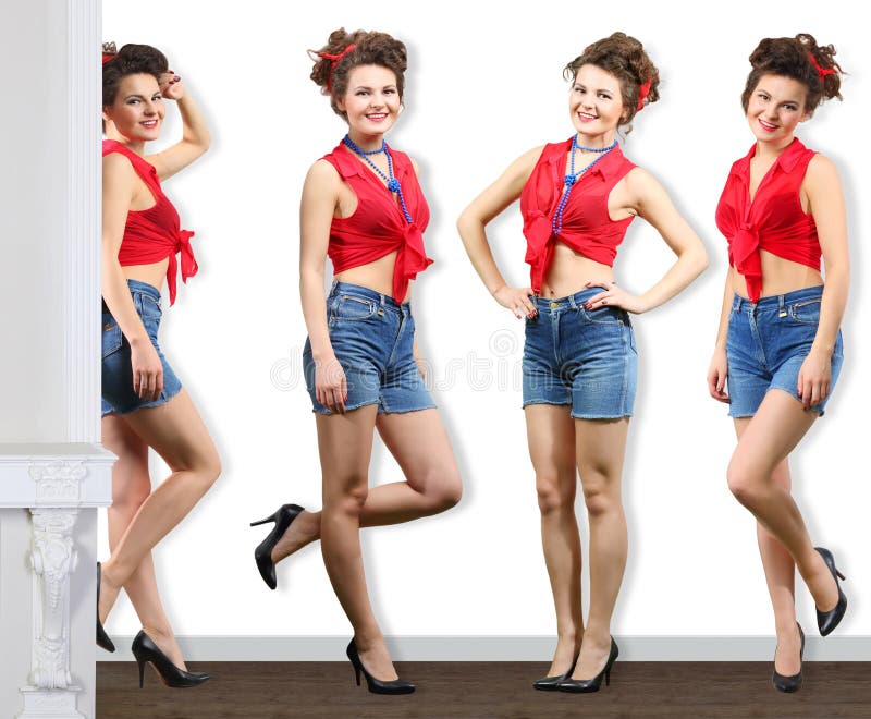 Collage with Four Woman (one Model) Stands in Stock Photo - Image of ...