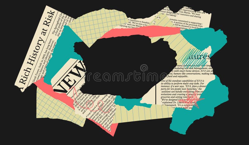 Collage Frame Board Background with Cut Piece Torn Paper Newspaper with ...