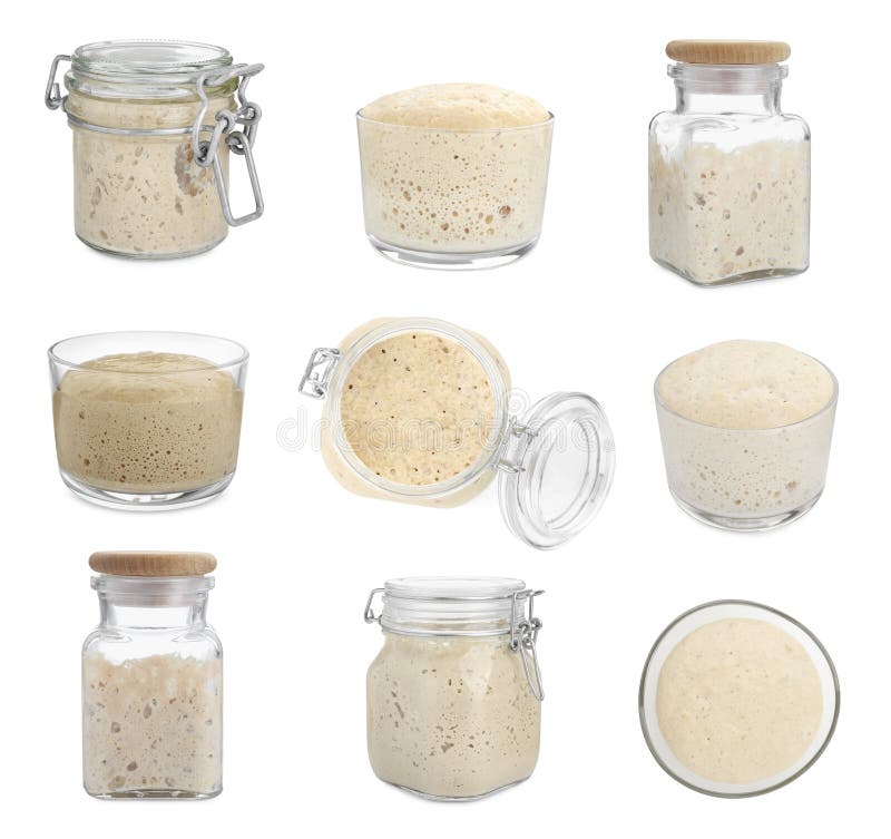 Collage with Fresh Leaven on White Background Stock Photo - Image of ...