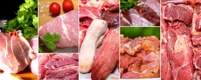 Collage of fresh meat stock image. Image of grill, board - 371850033