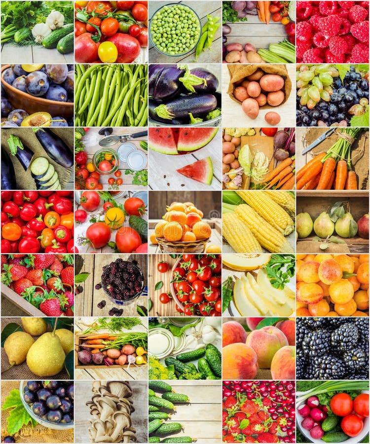 Collage of Fruits and Vegetables in One Photo. Stock Photo - Image of ...