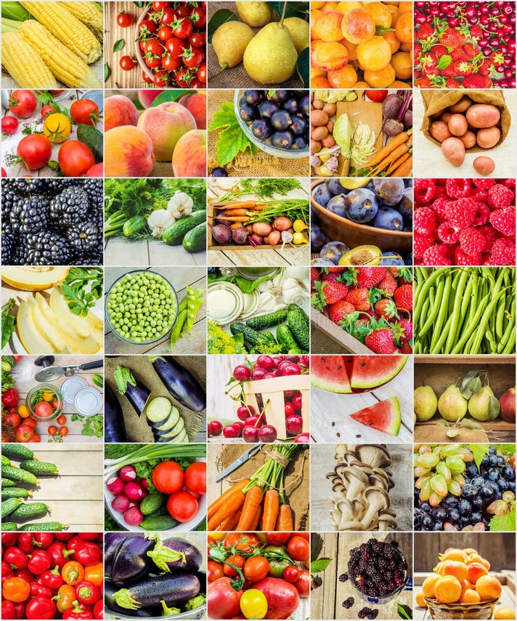 Collage of Fruits and Vegetables in One Photo. Stock Photo - Image of ...