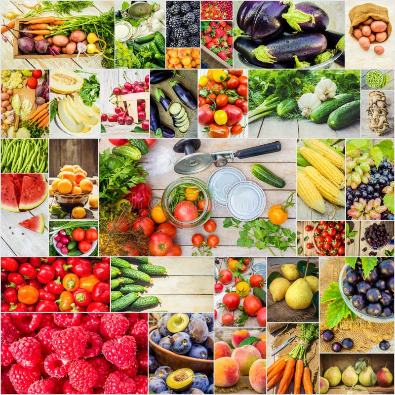 Collage of Fruits and Vegetables in One Photo. Stock Image - Image of ...