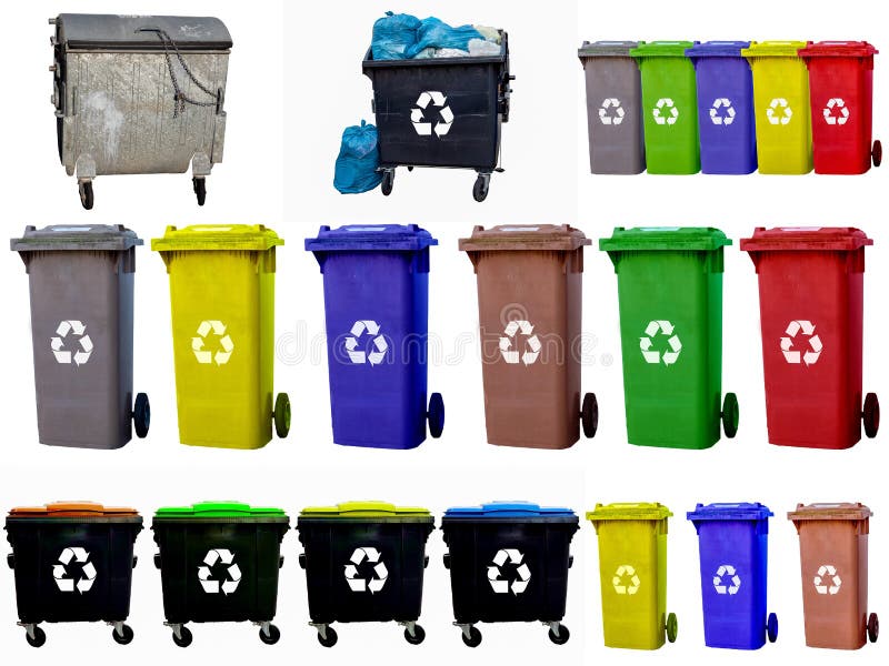 Collage Garbage Cans of Different Colors Stock Image - Image of organic ...