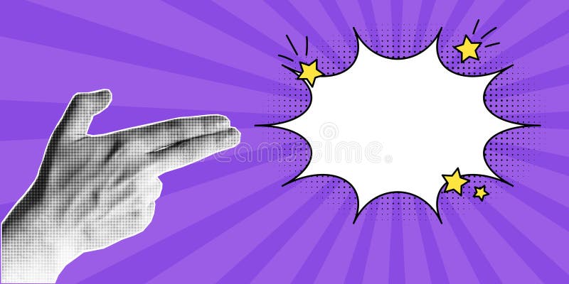 Collage Gesture in the Shape of a Gun, Empty Speech Bubble, Purple ...