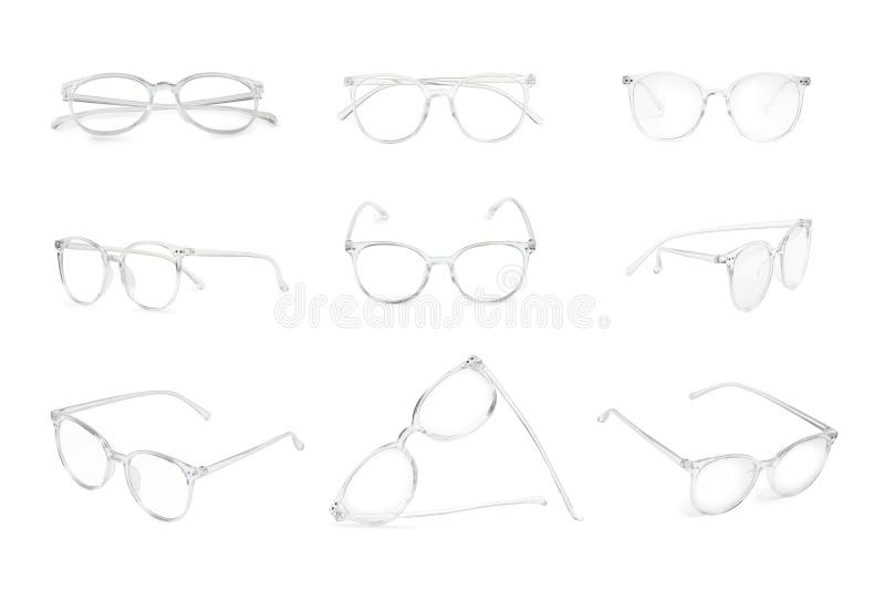 Collage with Glasses Isolated on White, Different Sides Stock ...
