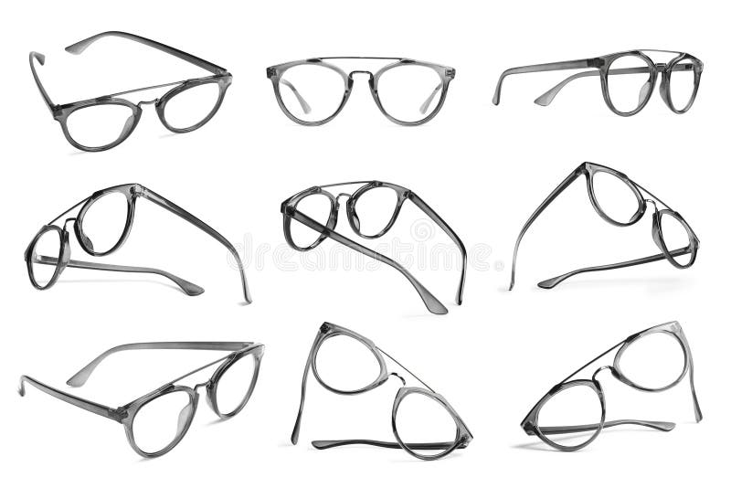Collage with Glasses Isolated on White, Different Sides Stock ...