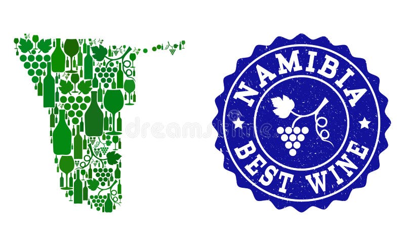 Collage of Grape Wine Map of Namibia and Best Wine Grunge Seal Stock ...