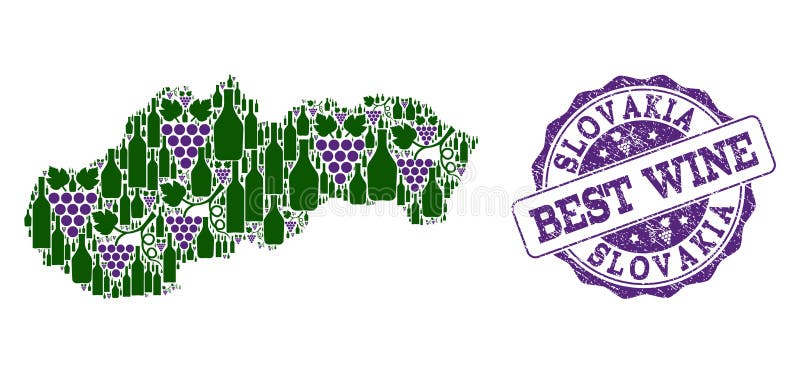 Collage of Grape Wine Map of Slovakia and Best Wine Stamp Stock Vector ...