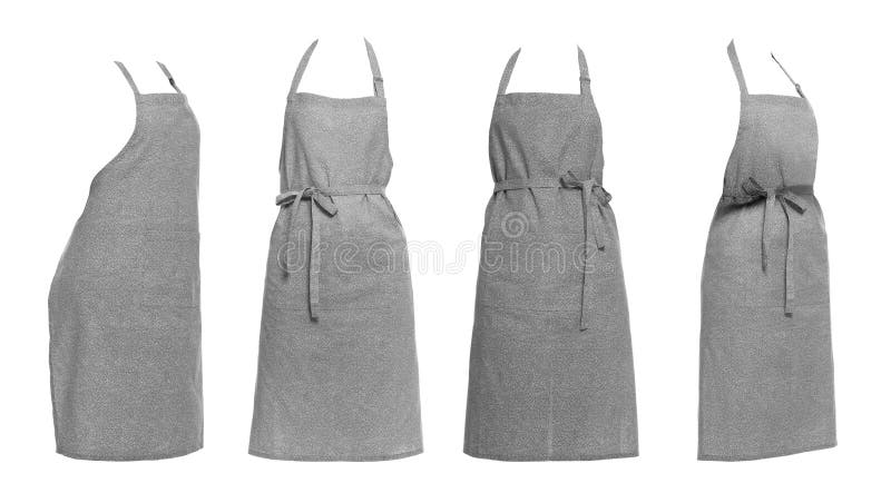 Collage with Grey Apron Isolated on White, Different Sides Stock Photo ...