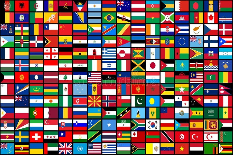 Collage with a 13x16 Grid for a Total of 208 International Flags Around ...