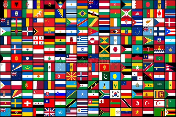 Collage with a 13x16 Grid for a Total of 208 International Flags Around ...