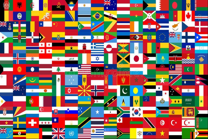 Collage with a 13x16 Grid Total 208 Small International Flags in ...