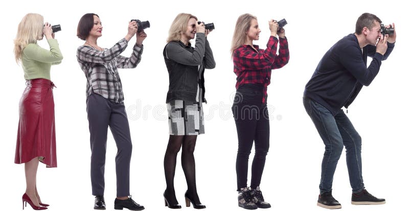 Collage of Group of Photographers in Profile Isolated Stock Photo ...