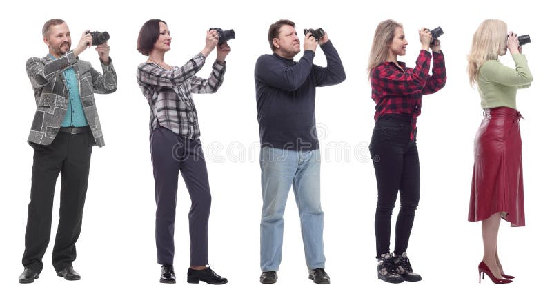 Collage of Group of Photographers in Profile Isolated Stock Image ...
