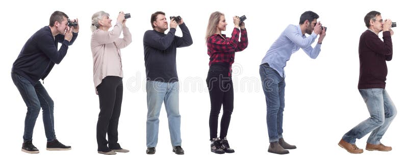 Collage of Group of Photographers in Profile Isolated Stock Image ...
