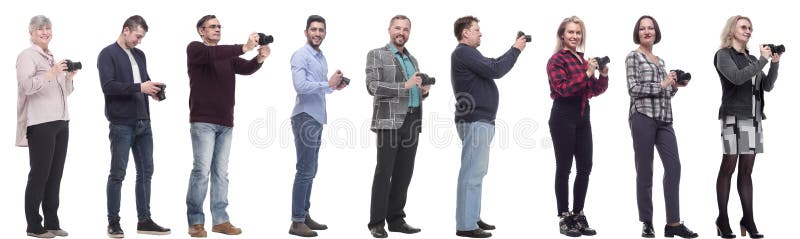 Collage of Group of Photographers in Profile Isolated Stock Photo ...