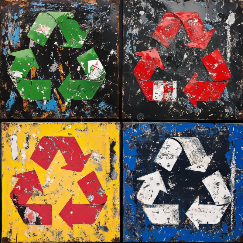 Collage of Grunge Recycle Signs. Grunge Texture Stock Illustration ...