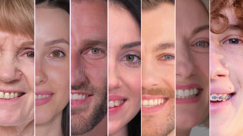 Collage of Half Faces of People of Different Ages Looking at the Camera ...