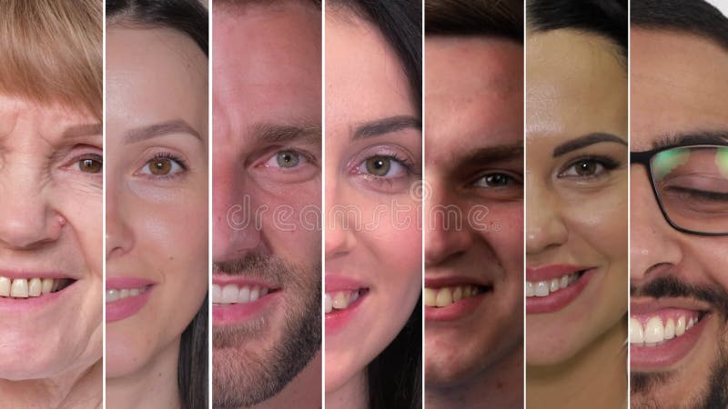 Collage of Half Portraits of Multicultural People Smiling, White ...