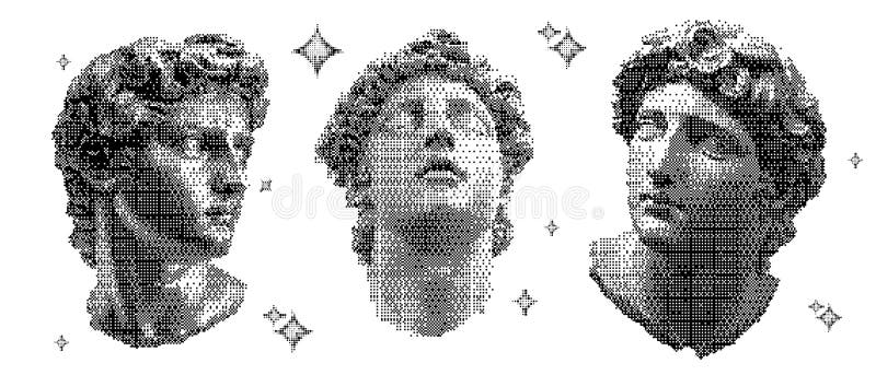 Collage Halftone Set with Greek Statue Head. Vector Pattern Featuring ...