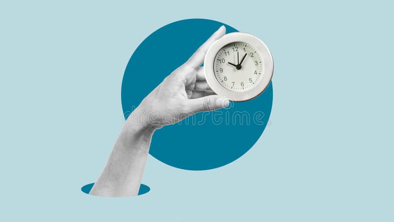 Collage with the Hand with Clock. Time Planning, Time Lapse, Time at ...
